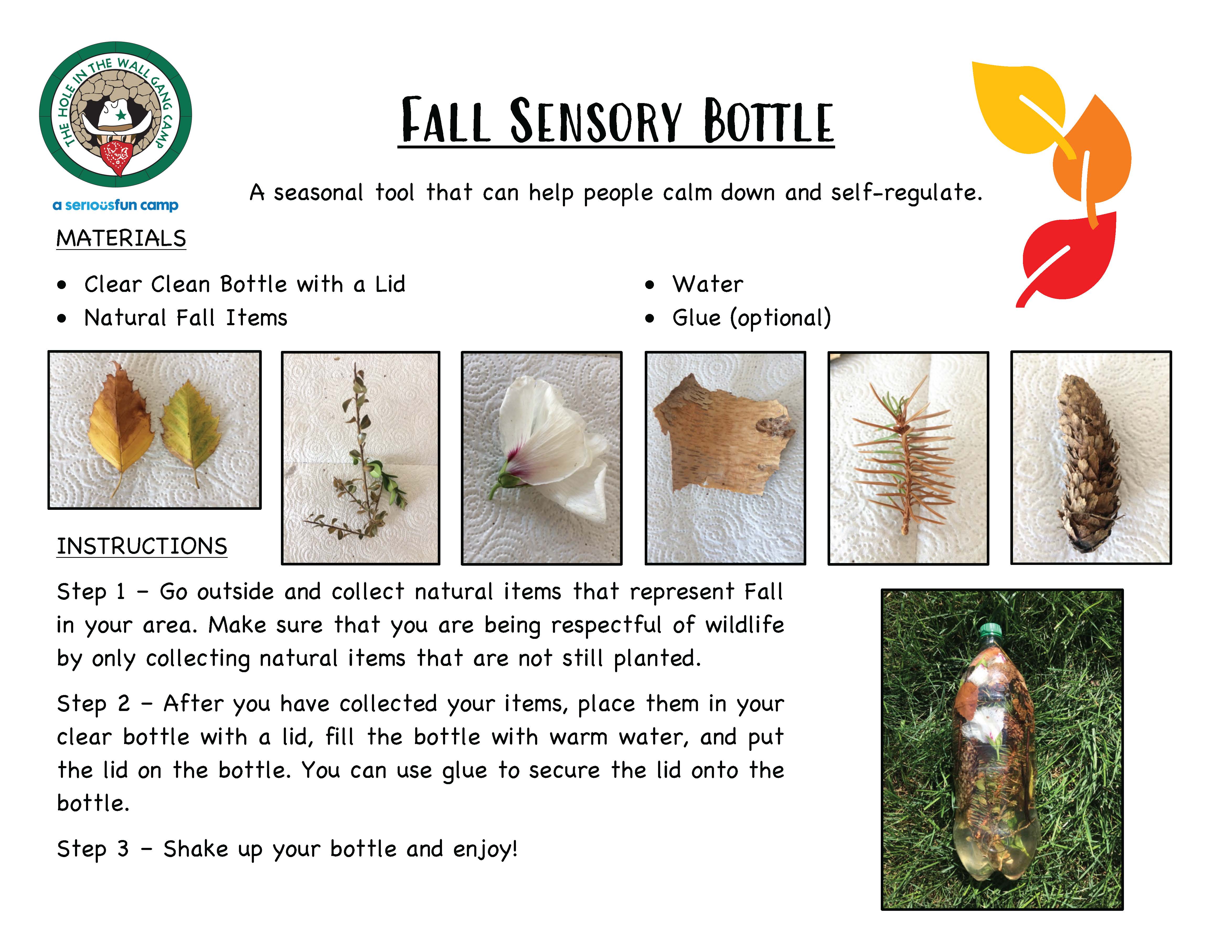 Fall Sensory Bottle | The Hole in the Wall Gang Camp